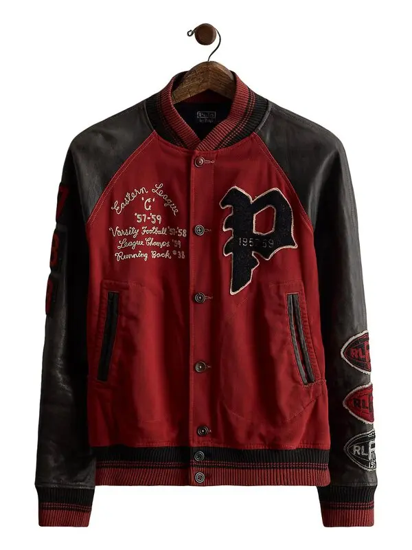 Ralph Lauren Cotton Twill Letter Jacket With Leather Sleeves - Multi