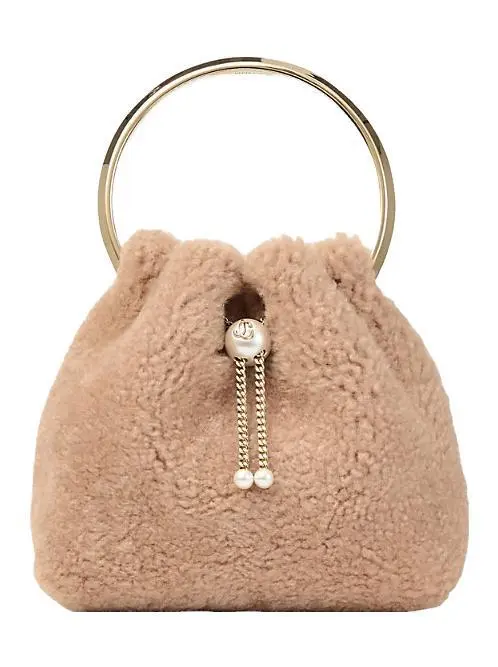JIMMY CHOO Bon Bon Shearling Top-handle Bag - Toffee/light Gold