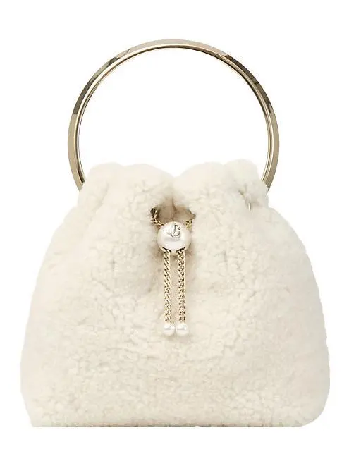 JIMMY CHOO Shearling Top-handle Bag - Natural/light Gold