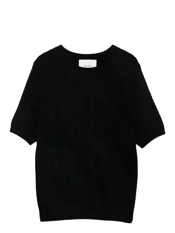 LISA YANG Openwork Short-sleeve Knitted Top - Black