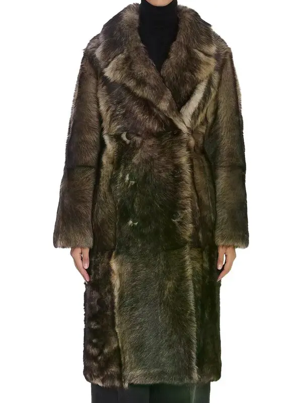YVES SALOMON Lamb Fur Double-breasted Coat - Grey