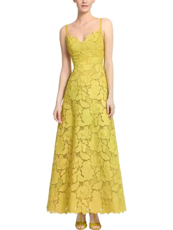 Elie Saab Macramé Midi Dress - Yellow