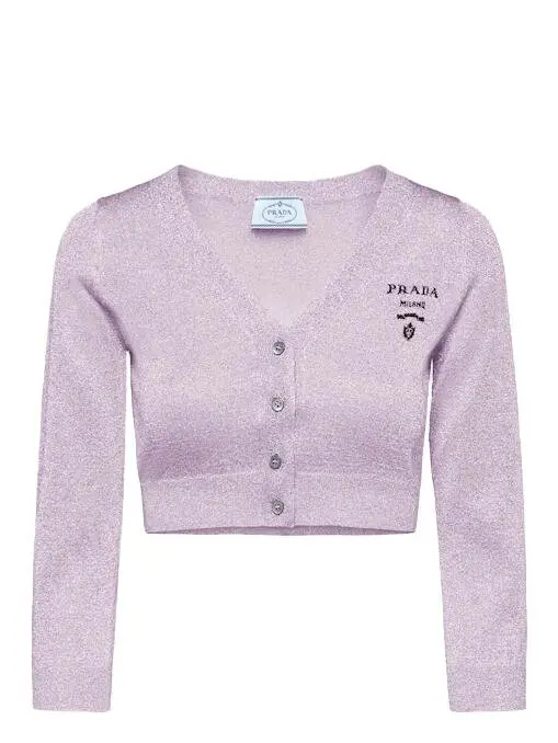 Prada Cropped Lurex Cardigan Sweater - Lilac