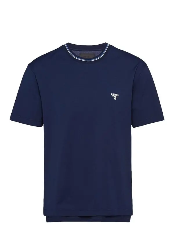 Prada Embroidered Logo T-shirt - Navy Blue/white