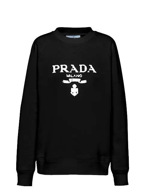 Prada Oversized Logo Print Jersey Sweatshirt - Black/white