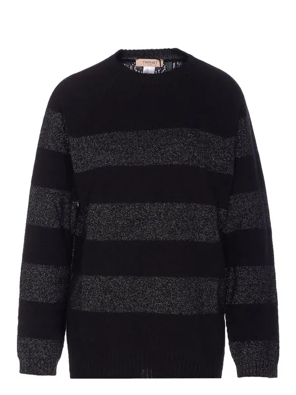 TWINSET Striped Crewneck Sweater - Black