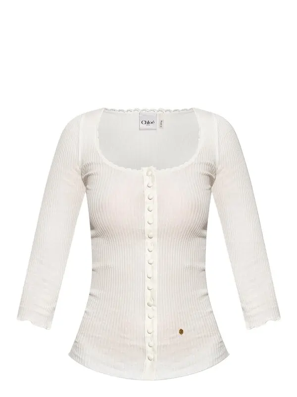 Chloé Ribbed Fitted Top - White