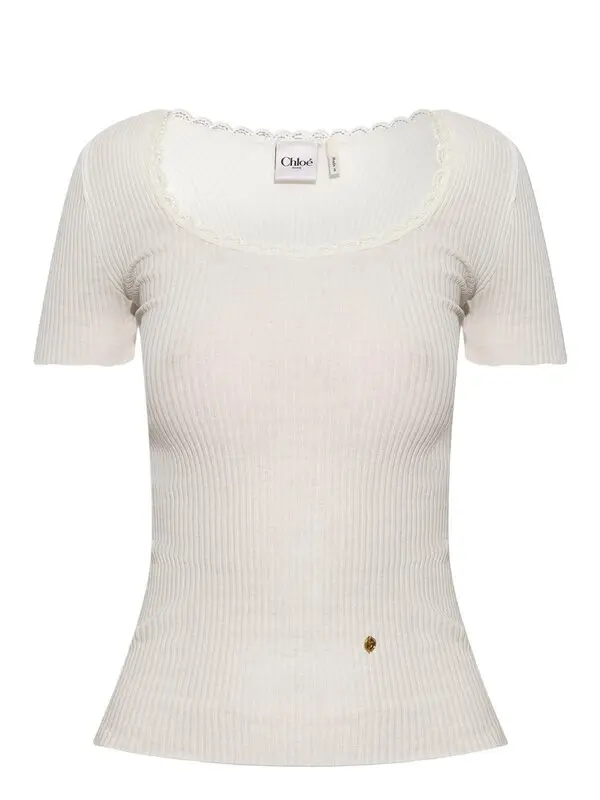 Chloé Ribbed Fitted Top - White