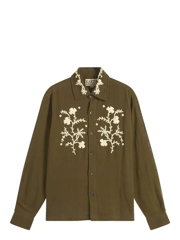 KARTIK RESEARCH Embroidered Western Shirt - Olive/ecru