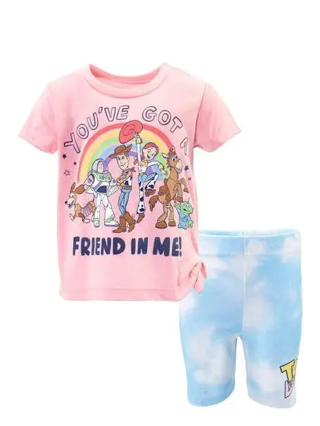 Disney Graphic T-shirt & Bike Shorts Set - Toy Story Pink