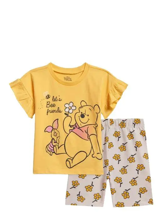 Disney Graphic T-shirt & Bike Shorts Set - Winnie The Pooh Yellow