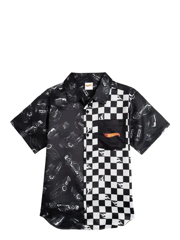 HOT WHEELS Short Sleeve Button Down Shirt - Black/white