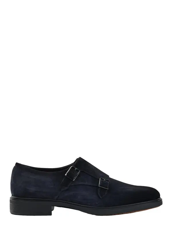 Santoni Suede Double Buckle Loafers - Blue