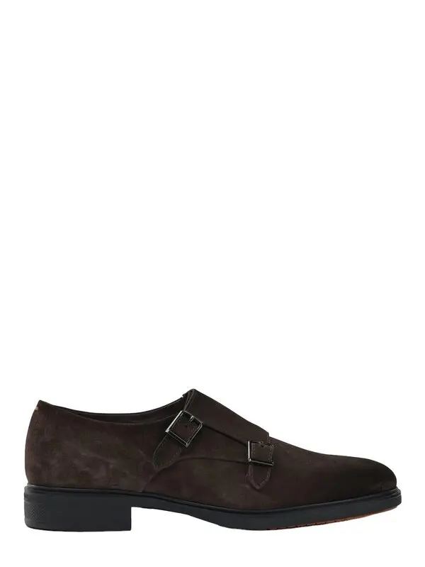 Santoni Suede Double Buckle Loafers - Brown