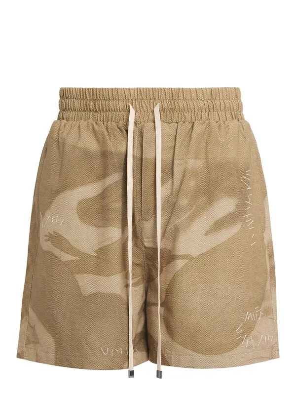 DOMREBEL Printed Camouflage Shorts - Beige