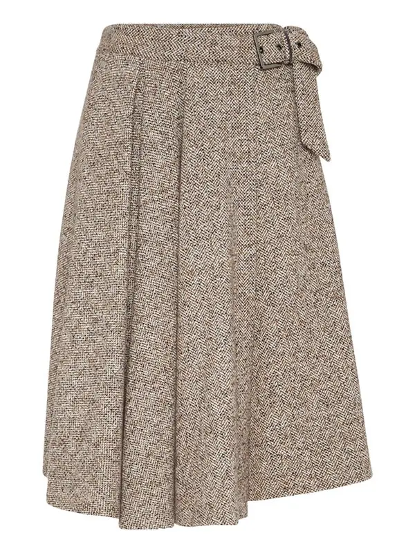 Brunello Cucinelli Virgin Wool-blend Tweed Midi Skirt - Brown