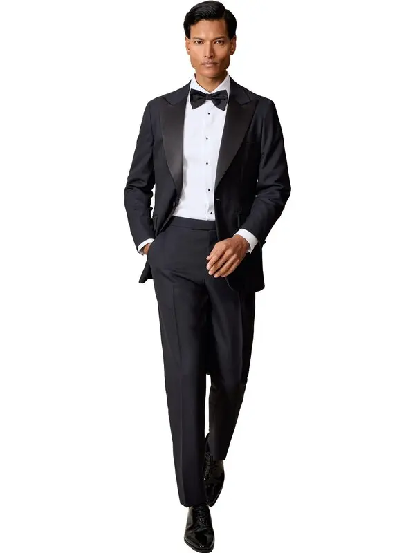 REISS Sinatra Wool-blend Jacquard Tuxedo Trousers Classic-fit - Navy