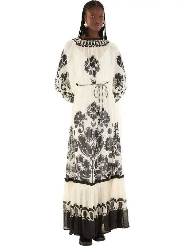 Farm Rio Floral Arabesque Rope Belt Maxi Dress - Floral Arabesque Cream
