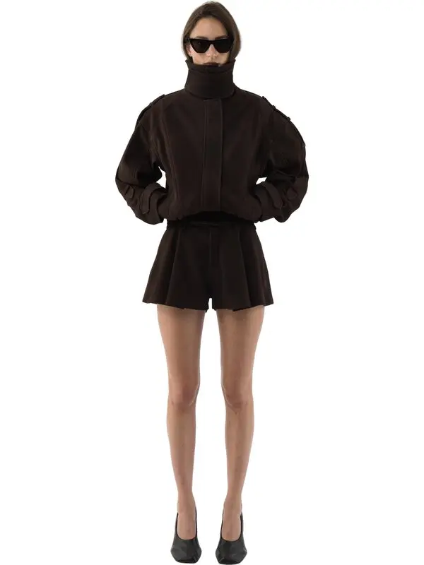 Arakii Pleated Leather Shorts - Dark Brown