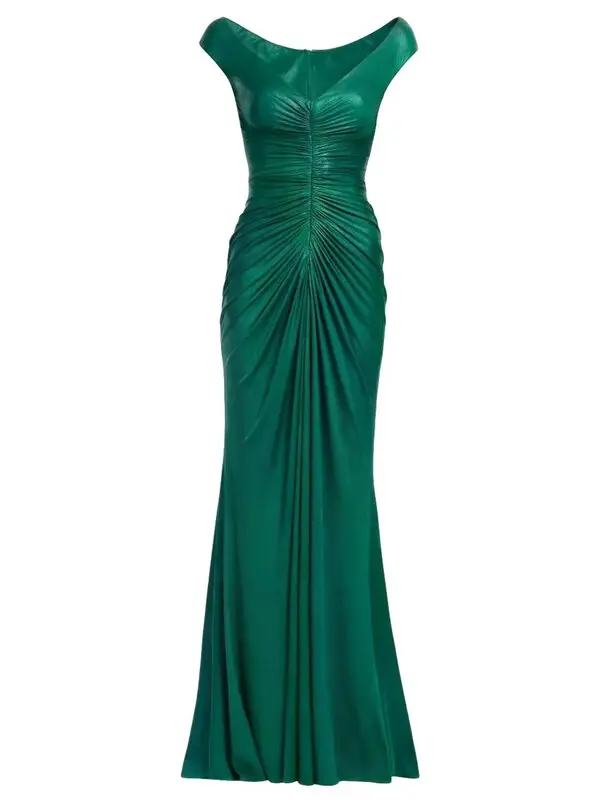 Elie Saab Off-the-shoulder Jersey Maxi Dress - Green
