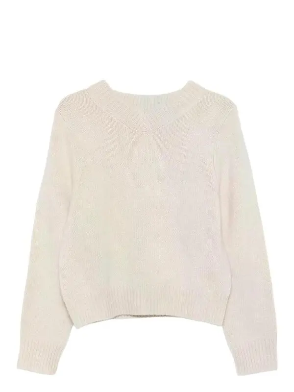 Soft Goat Chunky V-neck Knit Pullover - Neutrals