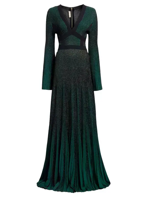 Elie Saab Pleated Knit Maxi Dress - Green