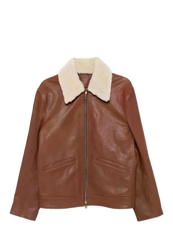 Paul Smith Collared Leather Jacket - Brown