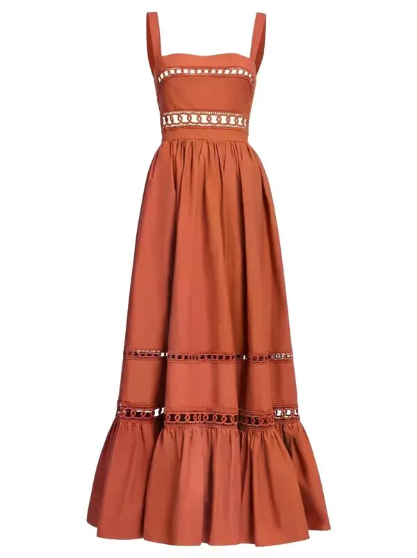 Elie Saab Trim-embellished Cotton Midi Dress - Orange