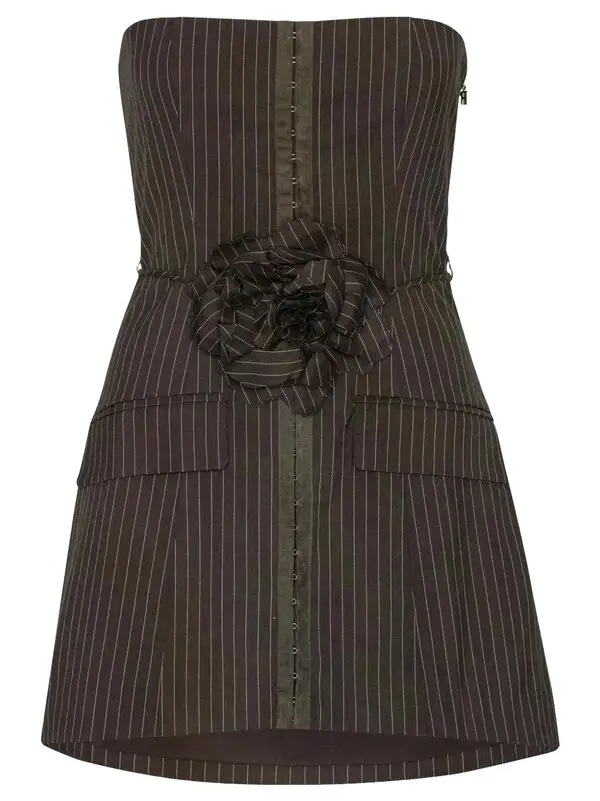 ROTATE BY BIRGER CHRISTENSEN Pinstripe Mini Dress With Rose Embellishment - Brown