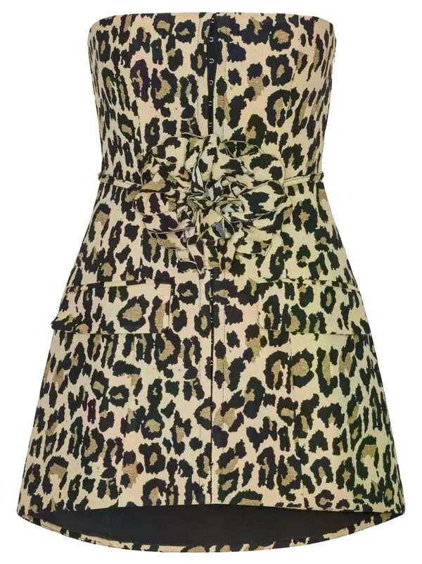 ROTATE BY BIRGER CHRISTENSEN Leopard-print Rosette Mini Dress - Brown