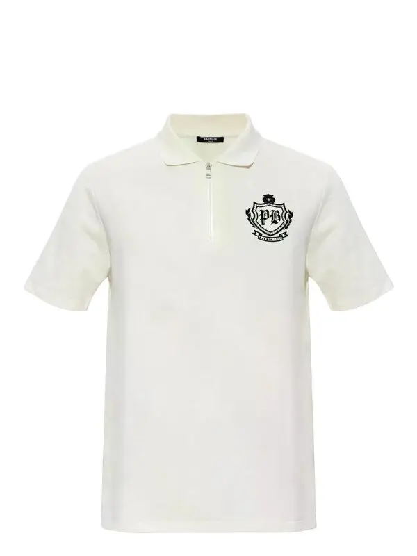 Balmain College Emblem Short-sleeve Polo Shirt - Neutrals
