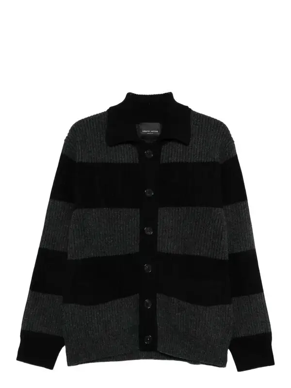 ROBERTO COLLINA Striped Shirt Jacket - Black