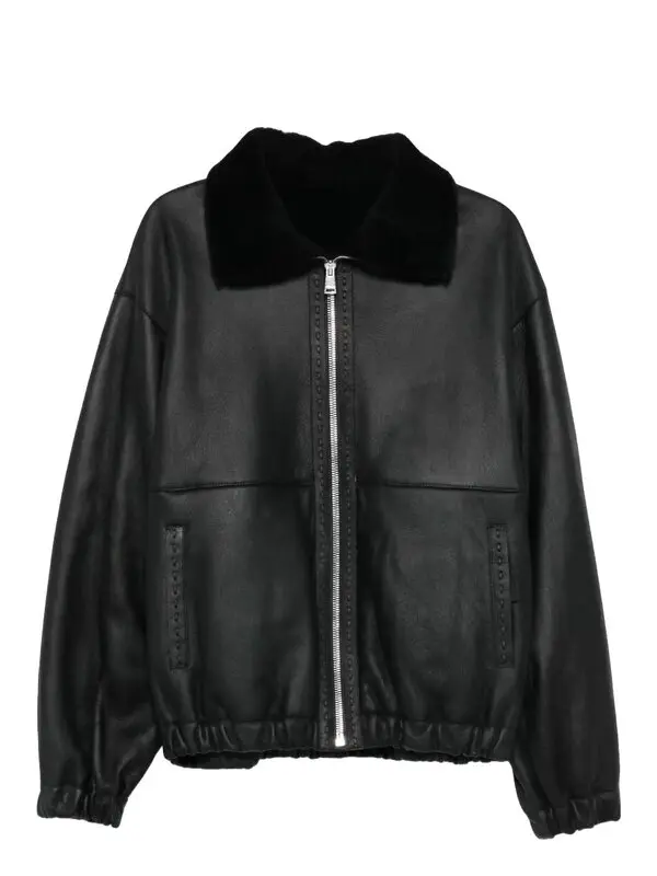 Fendi Leather Bomber Jacket - Black