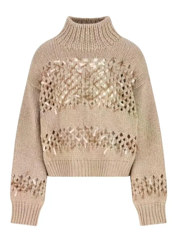 Brunello Cucinelli Openwork Ribbed Sweater - Brown