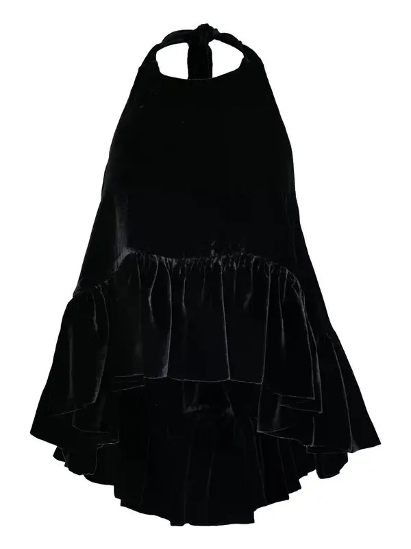 AZLEE Winston Ruffled Velvet Top - Black