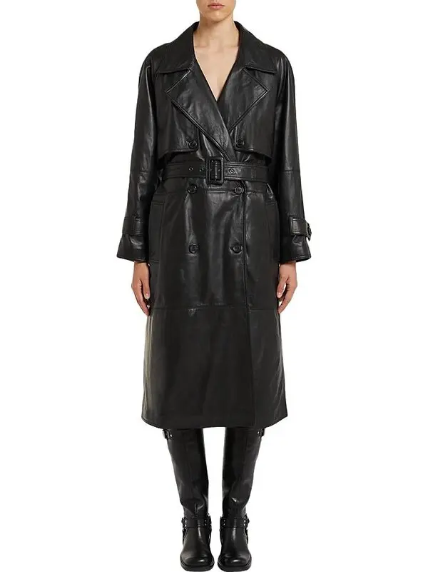 Marella Firstclass Leather Trench Coat - Black