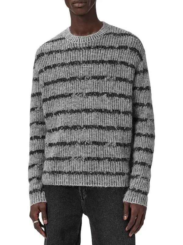 ALLSAINTS Dissolved Striped Crewneck Sweater - Grey/black
