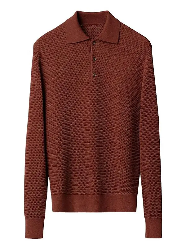 Eton Relaxed Fit Popcorn Stitch Merino Wool Polo Sweater - Red