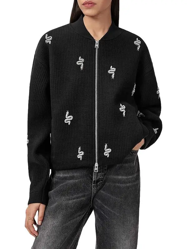 ALLSAINTS Rhea Bea Embellished Bomber Jacket - Black
