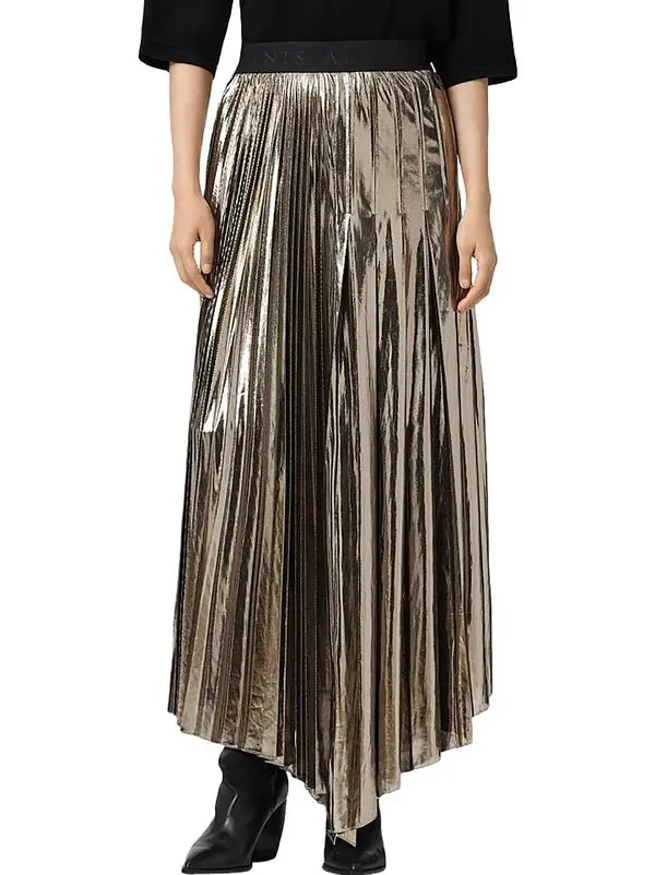 ALLSAINTS Jax Pleated Midi Skirt - Bronze Gold