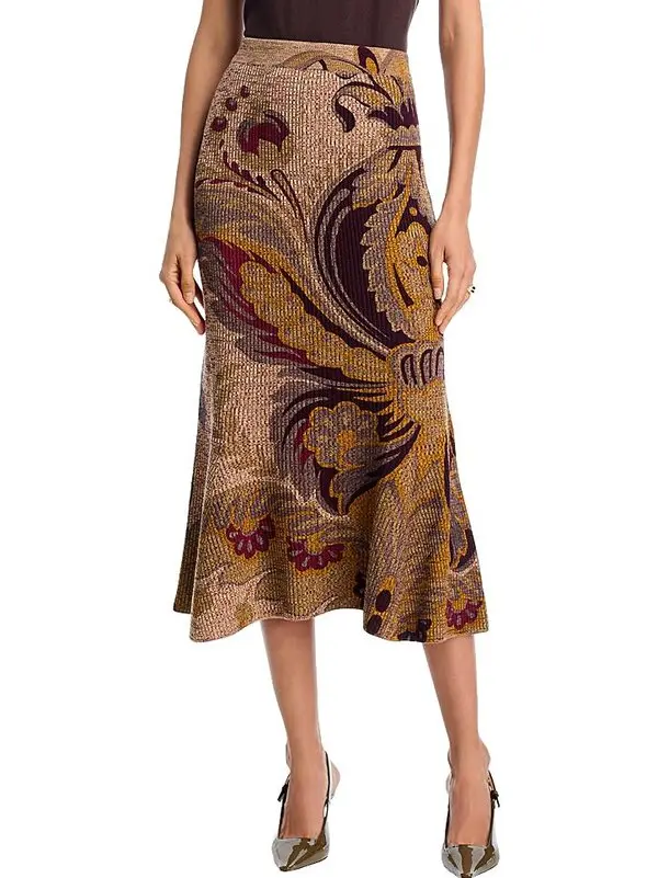 Etro Wool Paisley Trumpet Skirt - Multicol Green Base