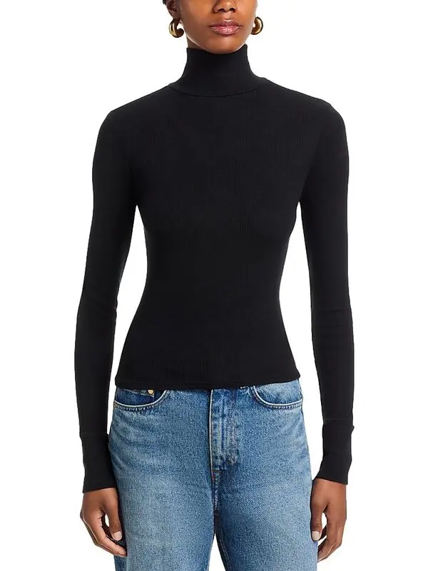 PERFECTWHITETEE Luxe Rib Turtleneck Tee - True Black
