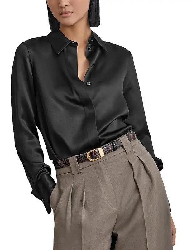 REISS Ameria Silk Satin Shirt - Black