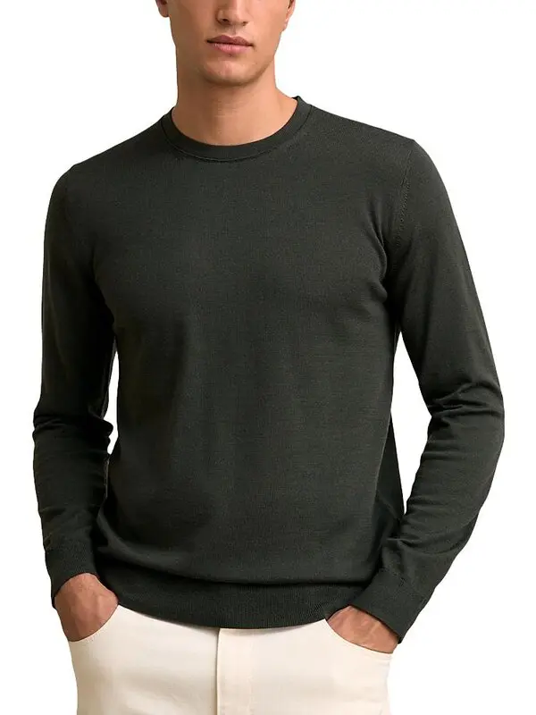 REISS Wessex Merino Crewneck Sweater - Dark Military Green