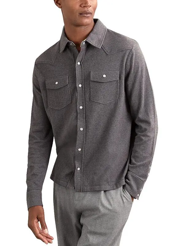 REISS Ledger Western Knitted Shirt - Charcoal Grey
