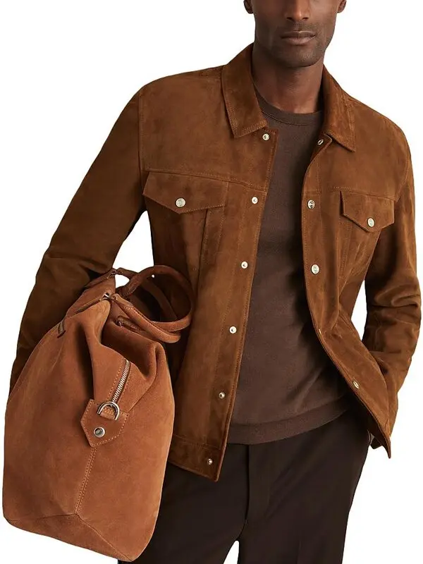 REISS Edington Suede Trucker Jacket - Tobacco Brown