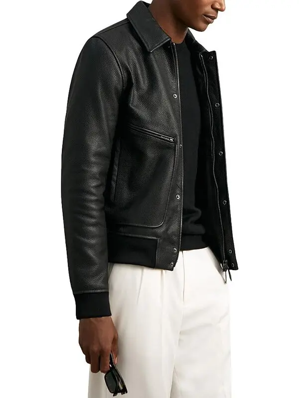 REISS Leather Zip-up Jacket - Black