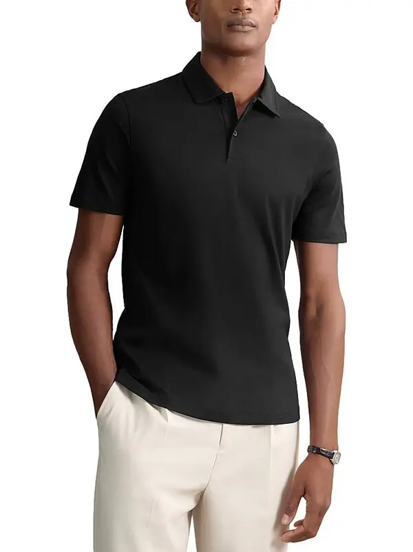 REISS Earl Airwater Cotton Polo Shirt - Black