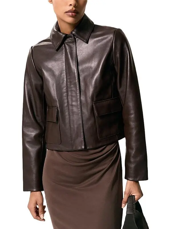 REISS Drew Leather Jacket - Chocolate