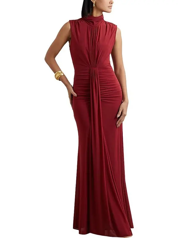 REISS Daniella Ruched Maxi Dress - Dark Red
